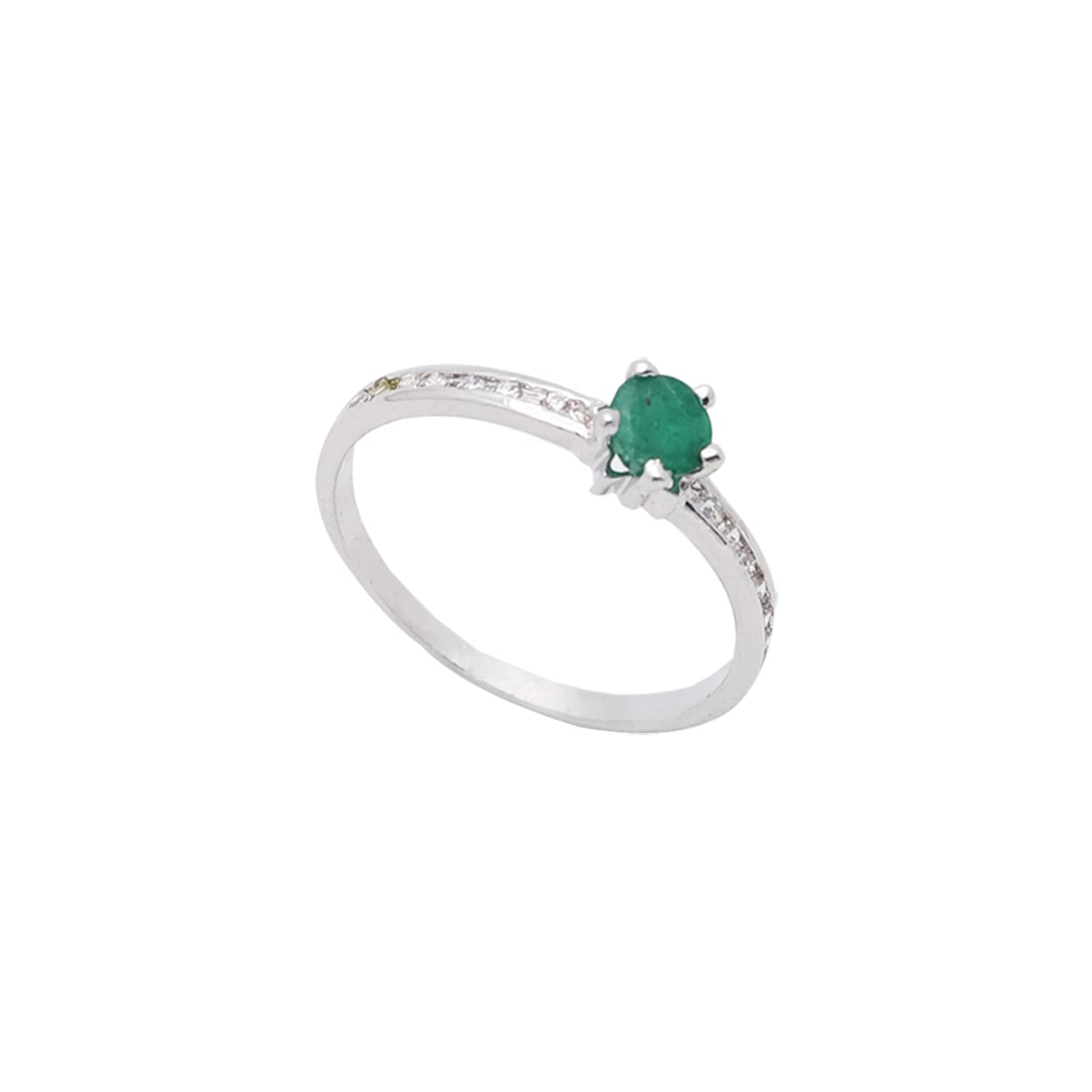 CHAAV 925 Sterling Silver 0.30 Ctw Natural Emerald Solitaire Accents Women TIny Design Ring (7)