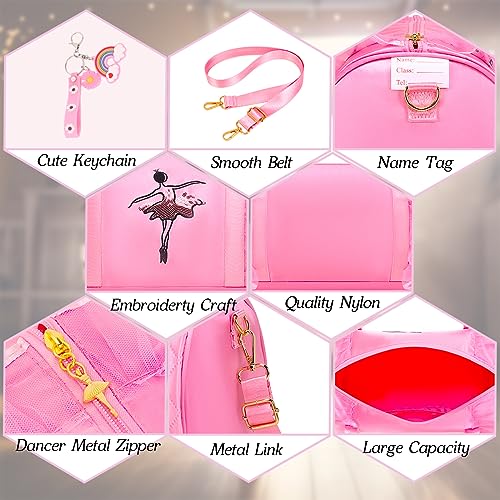 HICCUPfish Cute Toddler Ballet Dance Bag Princess Backpack Pink Shoulder Bag for little Girl (Long mesh)