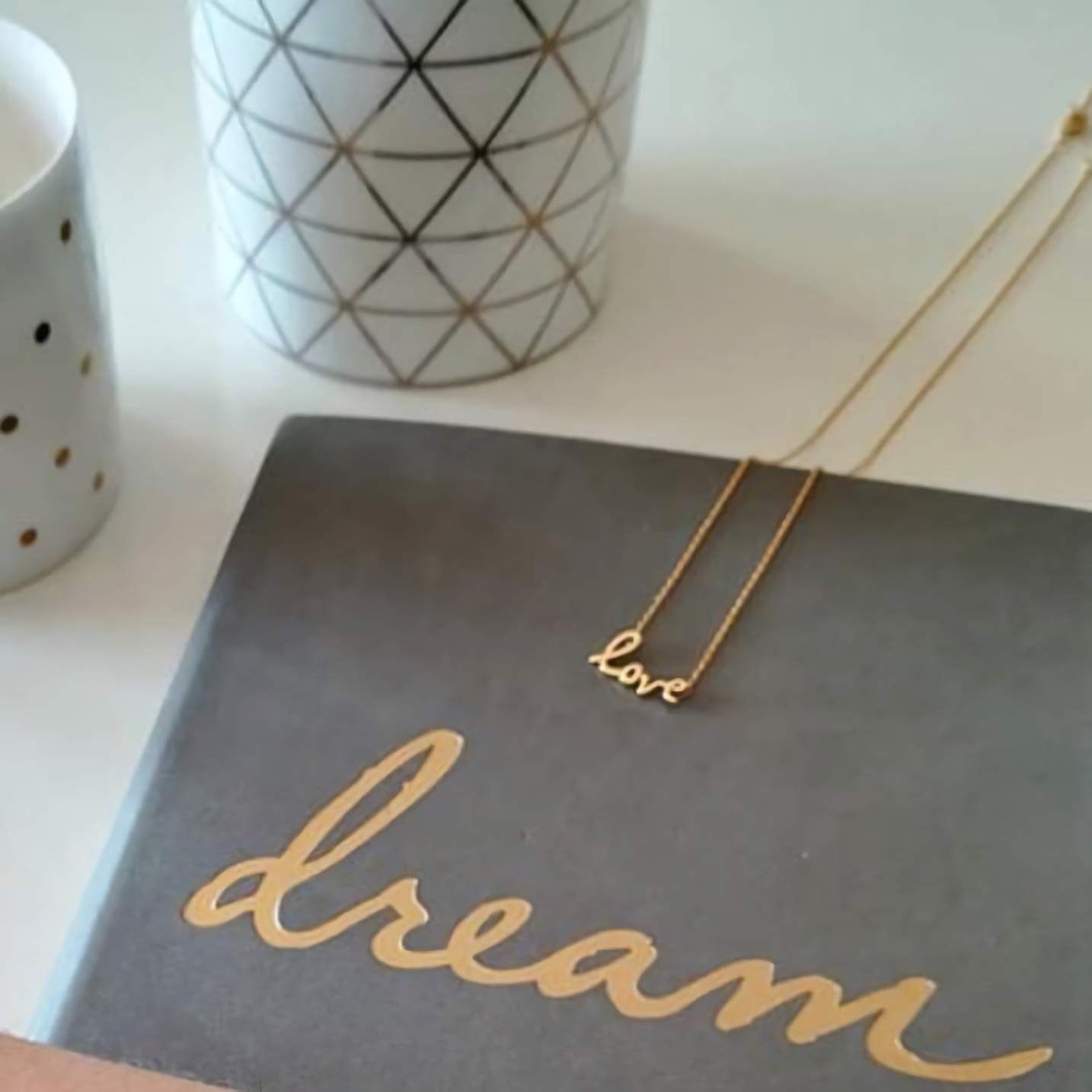 MYEARS Women Word Love Necklace Gold Cursive Pendant 14K Gold Plated Simple Dainty Chain Everyday Jewelry