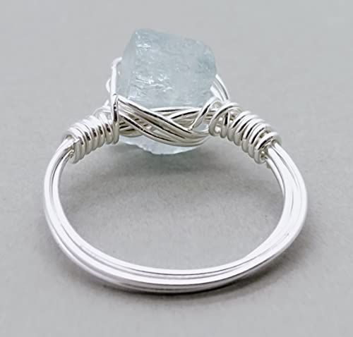 Carat Online Natural Aquamarine in Sterling Silver Ring, Unshaped, 11.8mm, 4.15 Carats, Sizes 4 US to 12 US (Sterling Silver, 9)
