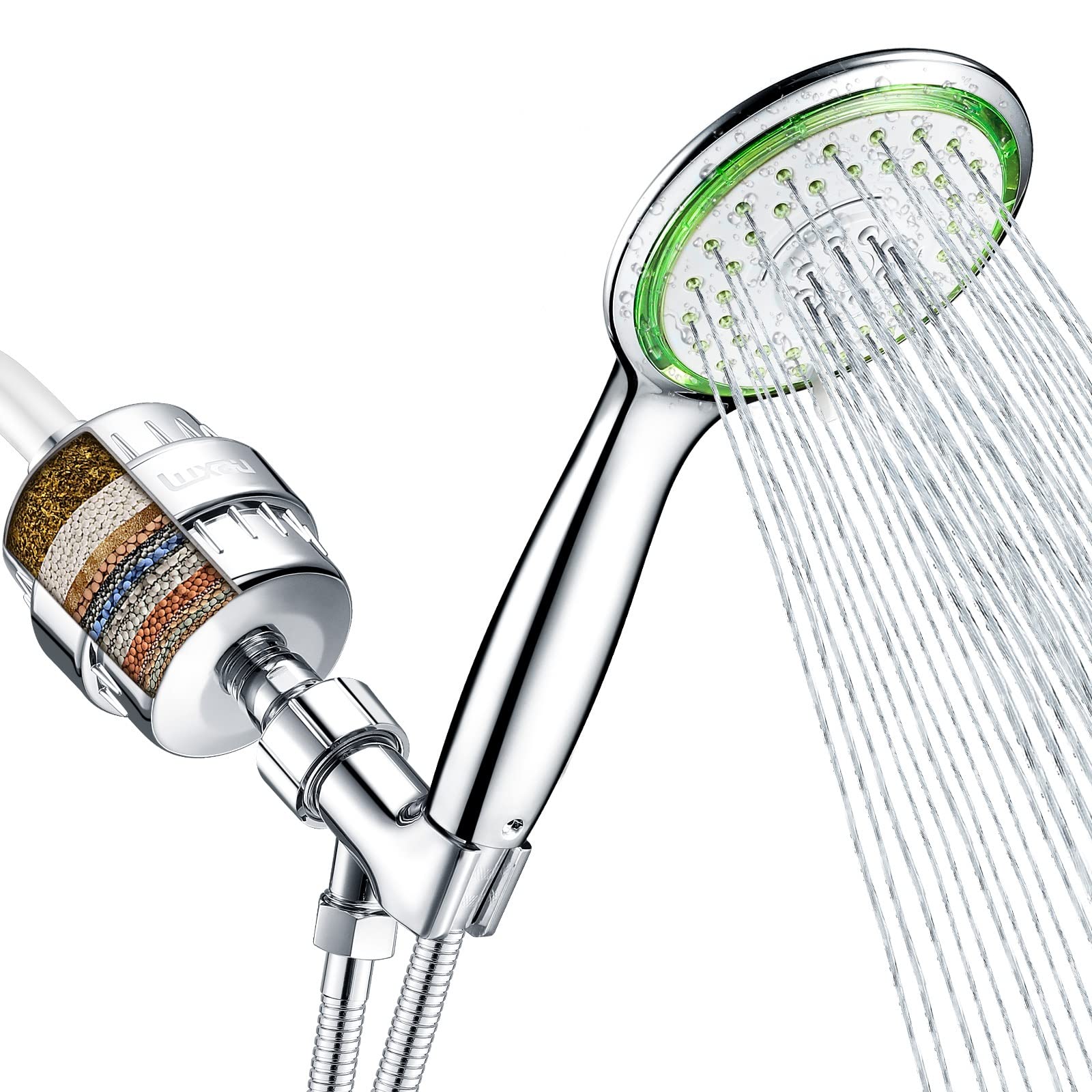 Filtered Shower Head Combo, Includes 20 Stage Shower Filter Head, High Pressure Handheld Spray Showerhead, Hose, Shower Arm Mount Holder, for Hard Well Water Chlorine, Chrome (S10)