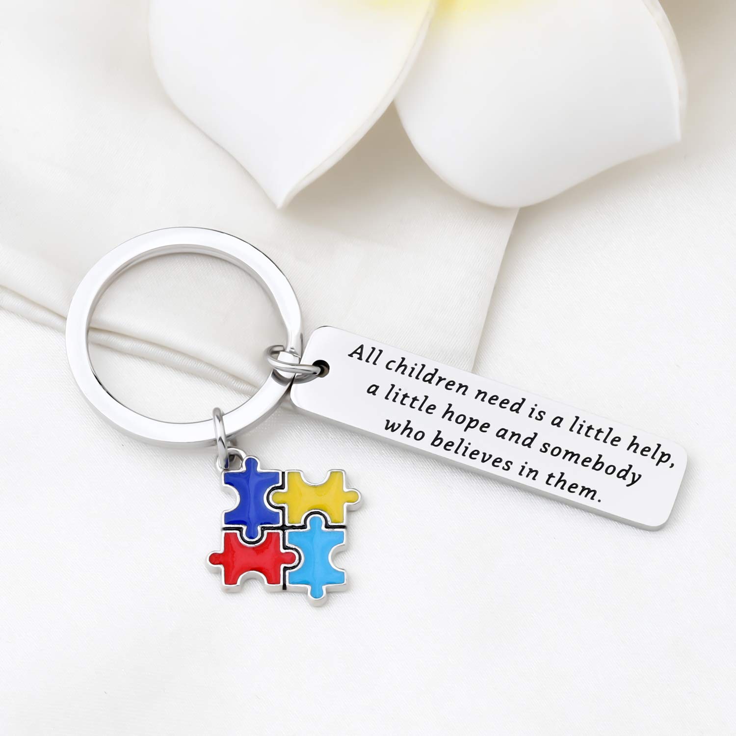 bobauna Autism Awareness Keychain Autism Puzzle Piece Jewelry Autism Support Gift (children need help keychain)