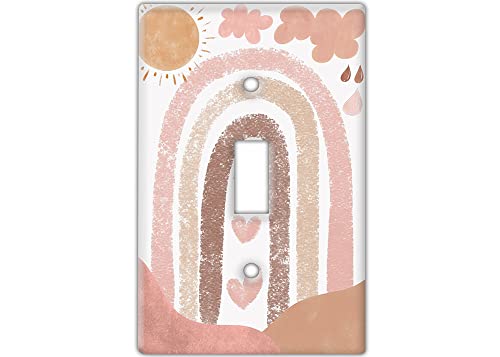 Decorative Wall Switch Cover Plate - Boho Southwest Rainbow Decor Switch Plate - Makes a Great Nursery Decor With Pinks, Browns, and Off-white (Single Toggle Switch Cover)