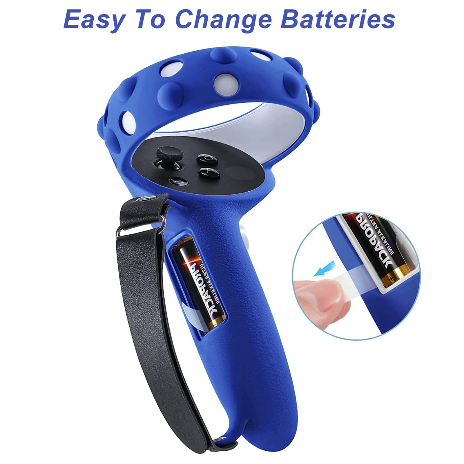 Compatible with Oculus Quest 2 Accessories | Lengthening Controller Grip Cover with Battery Opening | VR Shell Cover | Silicone face Cover | Protective Lens Cover (Blue)
