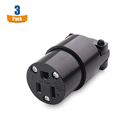Cable Matters 3-Pack 3 Prong Replacement Connector (2 Pole 3 Wire NEMA 5-15R Straight Blade Electrical Receptacle) in Black