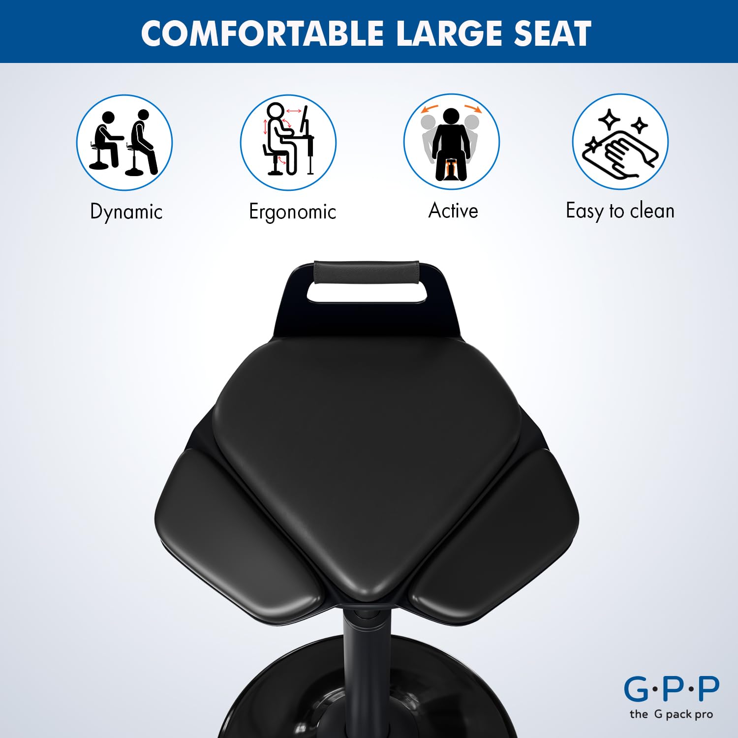 G-PACK PRO Standing Desk Chair β Ergonomic Comfortable Height Adjustable Active Stool - Swivel Sitting Balance Portable Chair - Encourage Good Posture (Black)