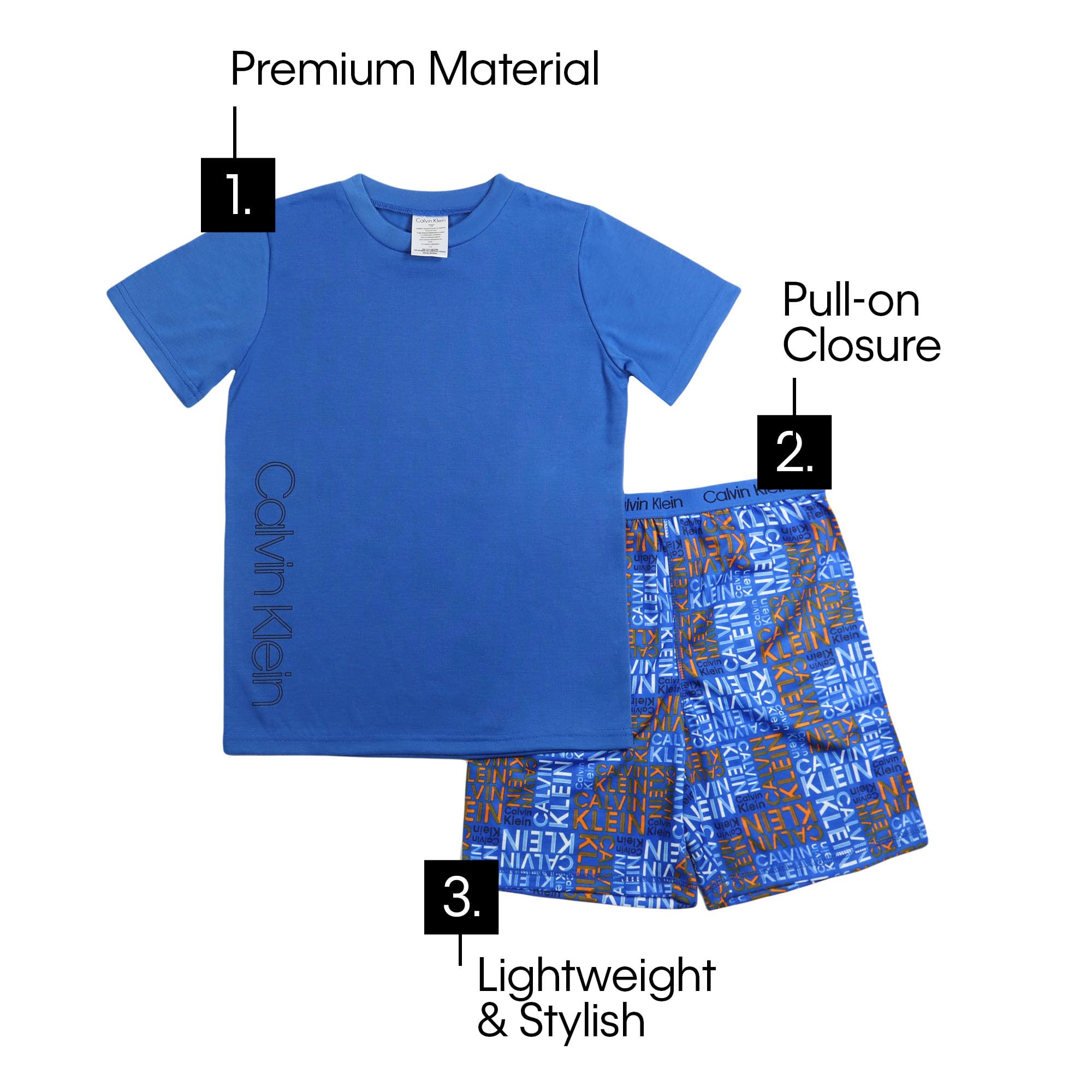 Calvin Klein Boys' Little 2 Piece Sleepwear Top and Bottom Pajama Set, Calvin Camo, Large
