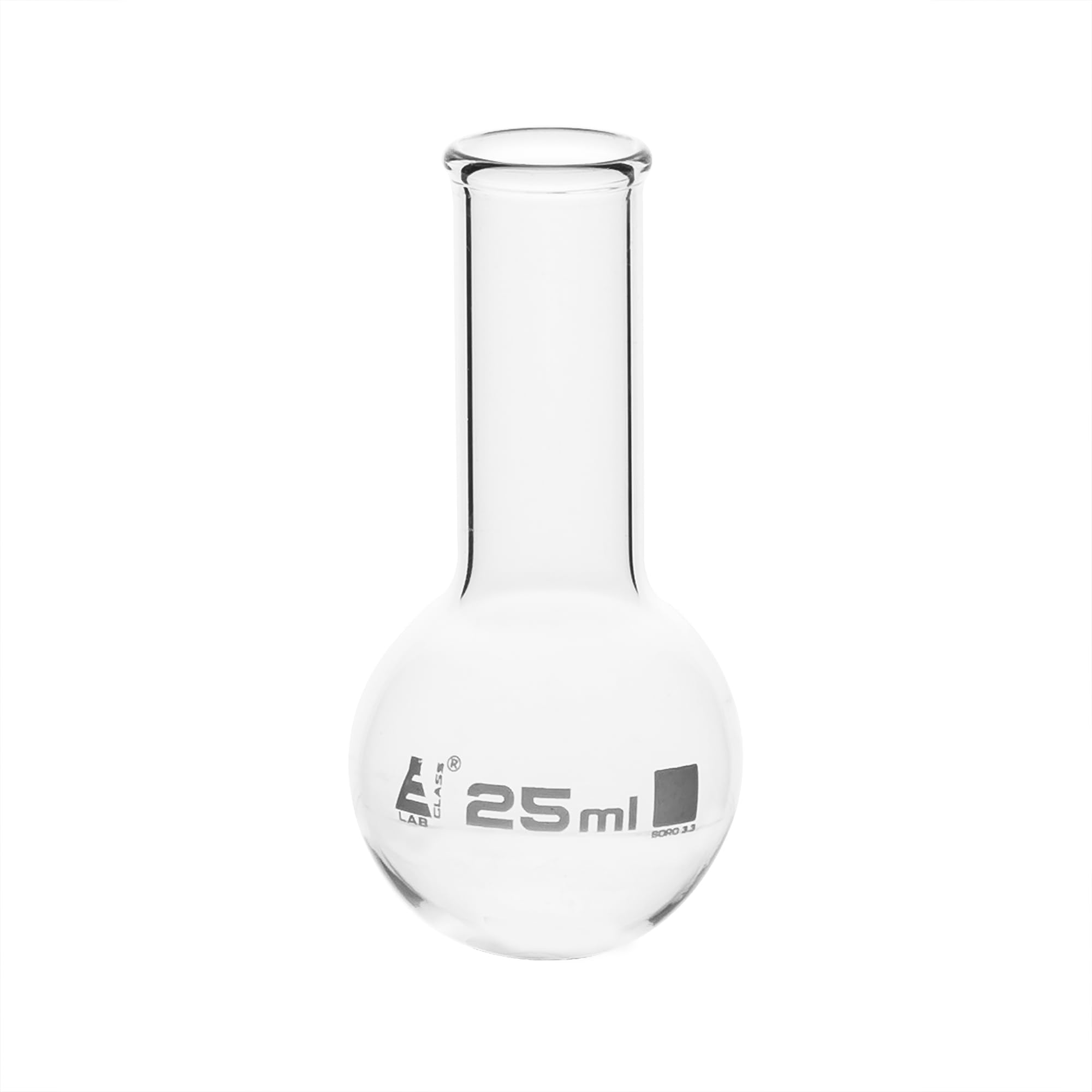 EISCO Boiling Flask, 25ml - Borosilicate Glass - Round Bottom, Narrow Neck (0.6" ID)