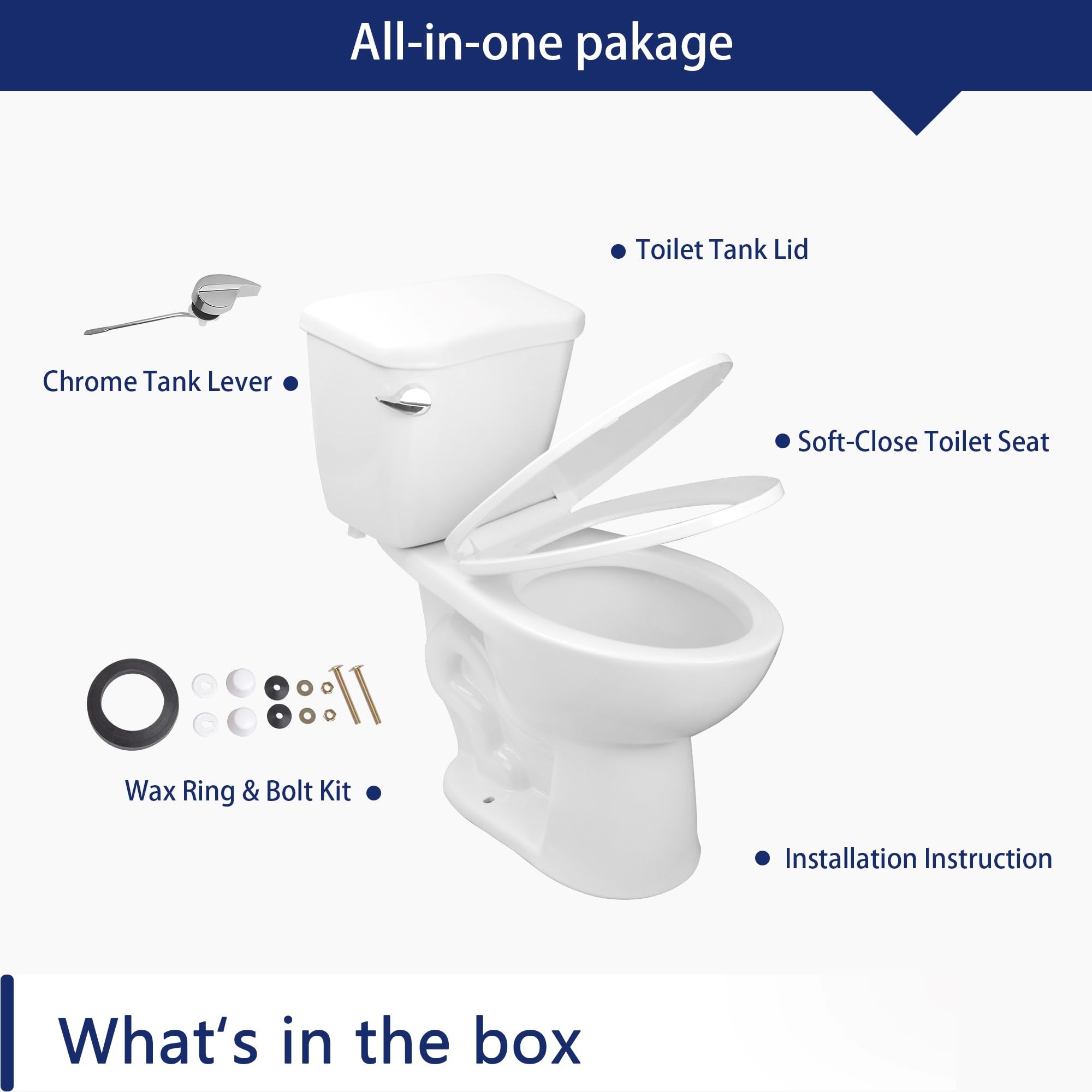 DeerValley DV-2F52531 Dynasty Two-Piece Elongated Toilet 1.28 GPF Siphonic Flush White ADA Comfort Height Bathroom Toilet (Toilet Seat Included)(Water Efficient)