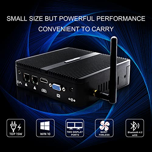 HISTTON Mini PC Fanless Mini Desktop PC Celeron J4125 DDR4 4GB RAM, 32GB SSD, Mini Desktop Computer, Dual LAN, BT4.0, Mini Desktop PC with HDMI/VGA Port,Fanless Mini PC Windows 10 Pro Industrial PC