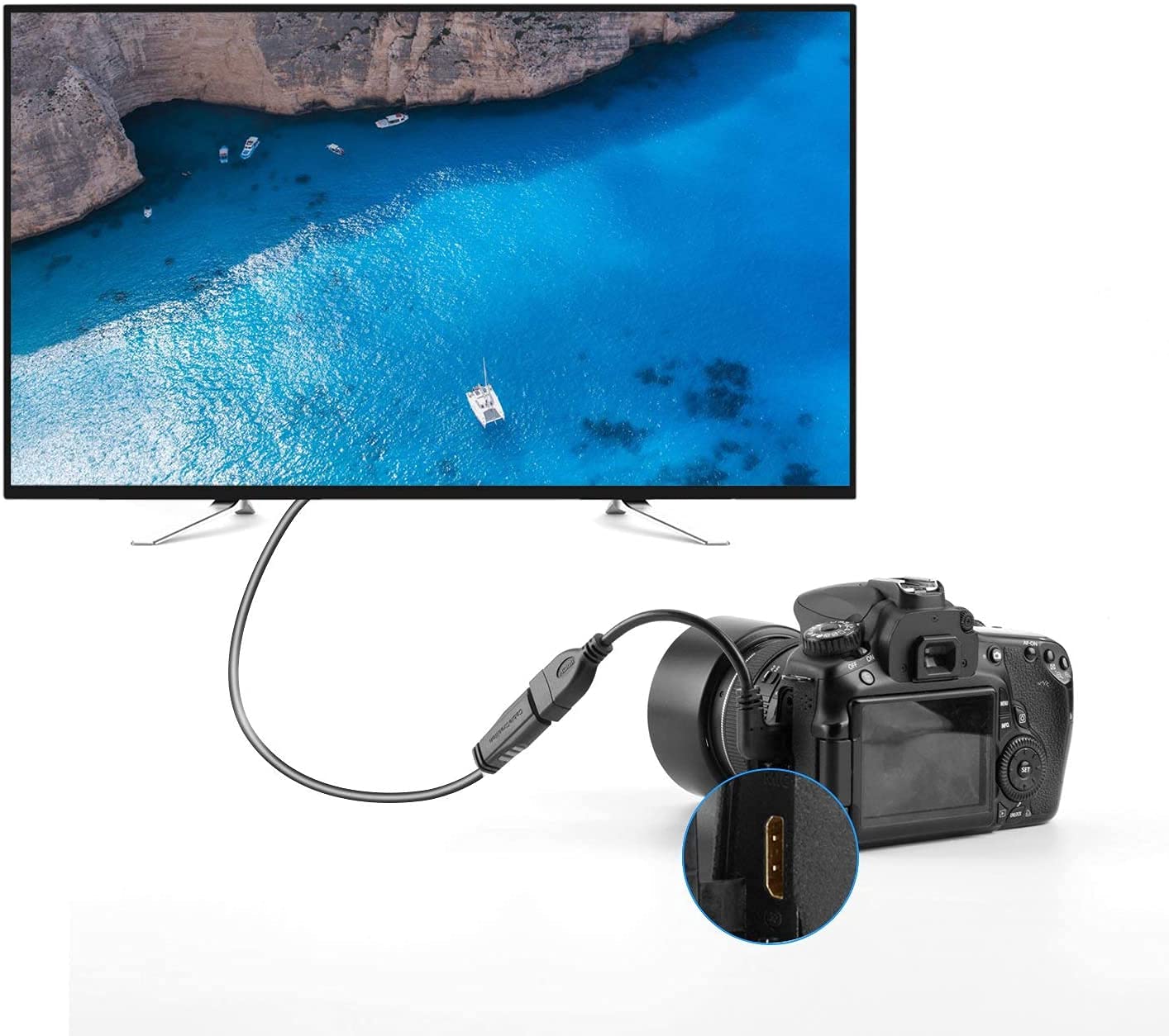 CableCreation Mini HDMI to HDMI Cable, 0.5ft 90 Degree Left Angle Mini-HDMI Male to HDMI Female Adapter,Support 1080P Full HD,3D,for Camera,Camcorder,Graphics Card,Laptop,Tablet,HDTV,Projector,Black