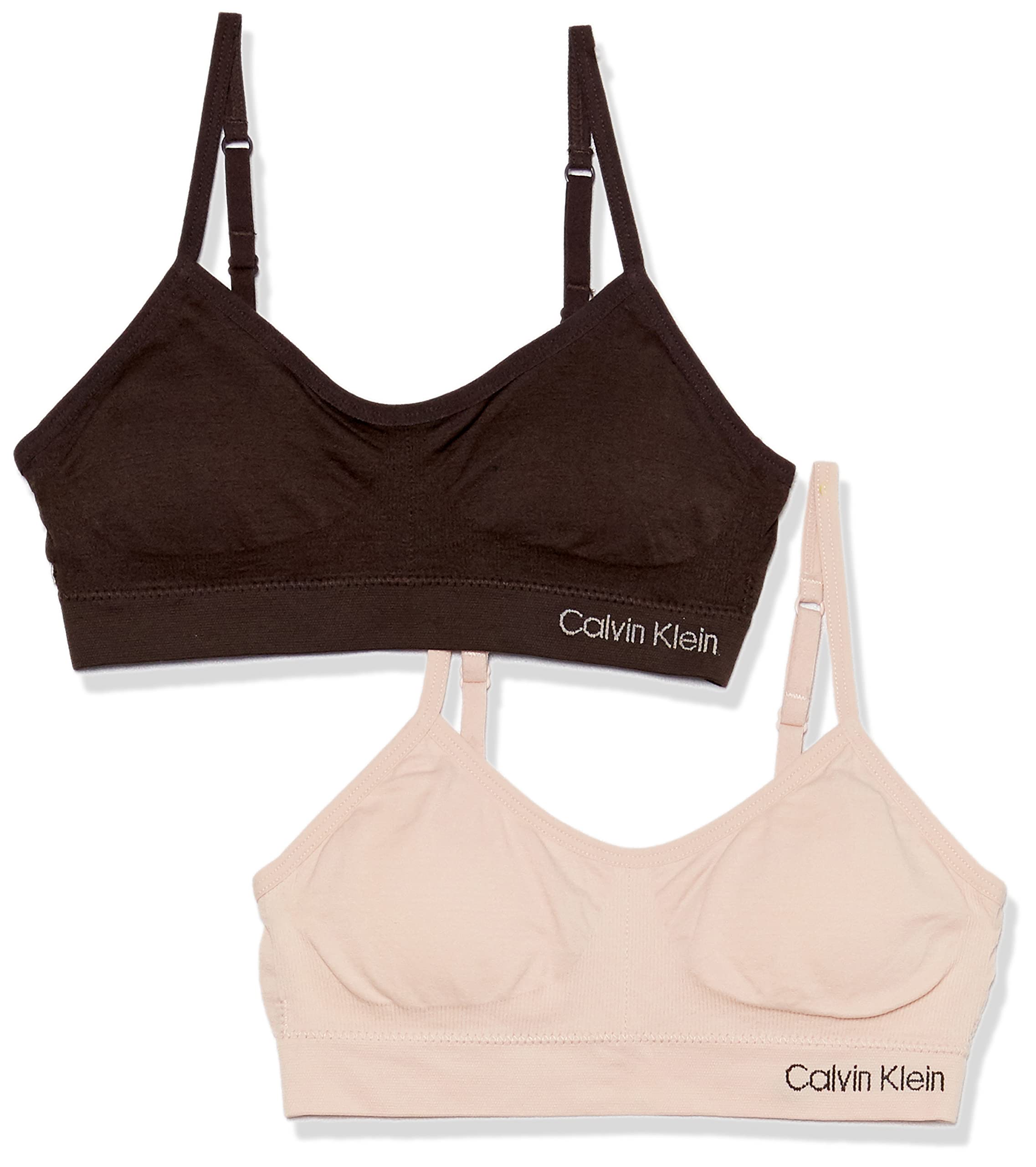 Calvin Klein Girl's Seamless Crop Bralette, 2 Pack, Large