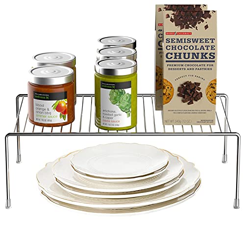 GEDLIRE Kitchen Cabinet Shelf Organizer Set of 2, Large (15.7 x 9.4 inch) Metal Wire Pantry Storage Shelves, Dish Plate Racks for Cabinets, Freezer, Counter, Cupboard Organizers and Storage, Chrome