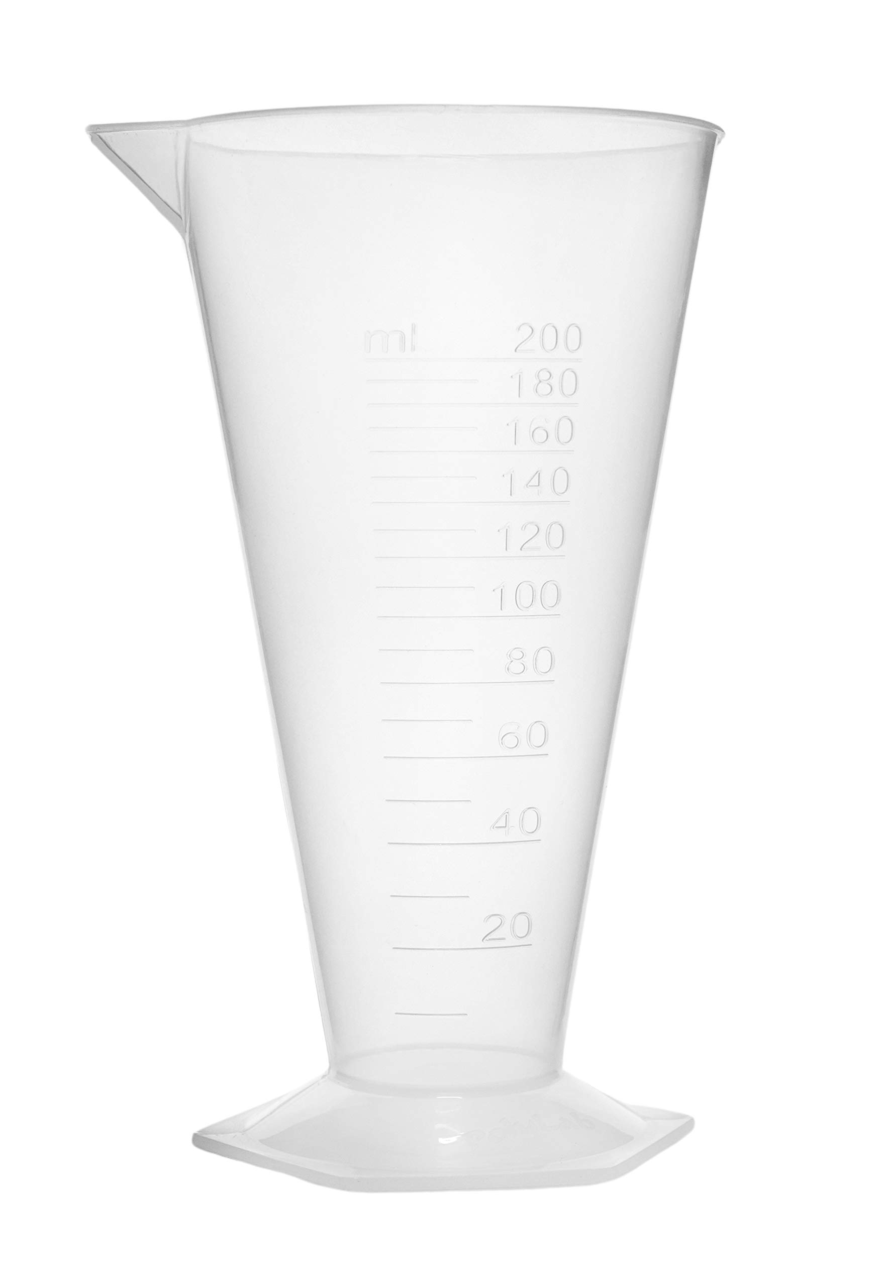 EISCO Conical Measure, 200ml - Polypropylene Plastic, Translucent - Pouring Spout - 10ml Raised Graduations - Hexagonal Base