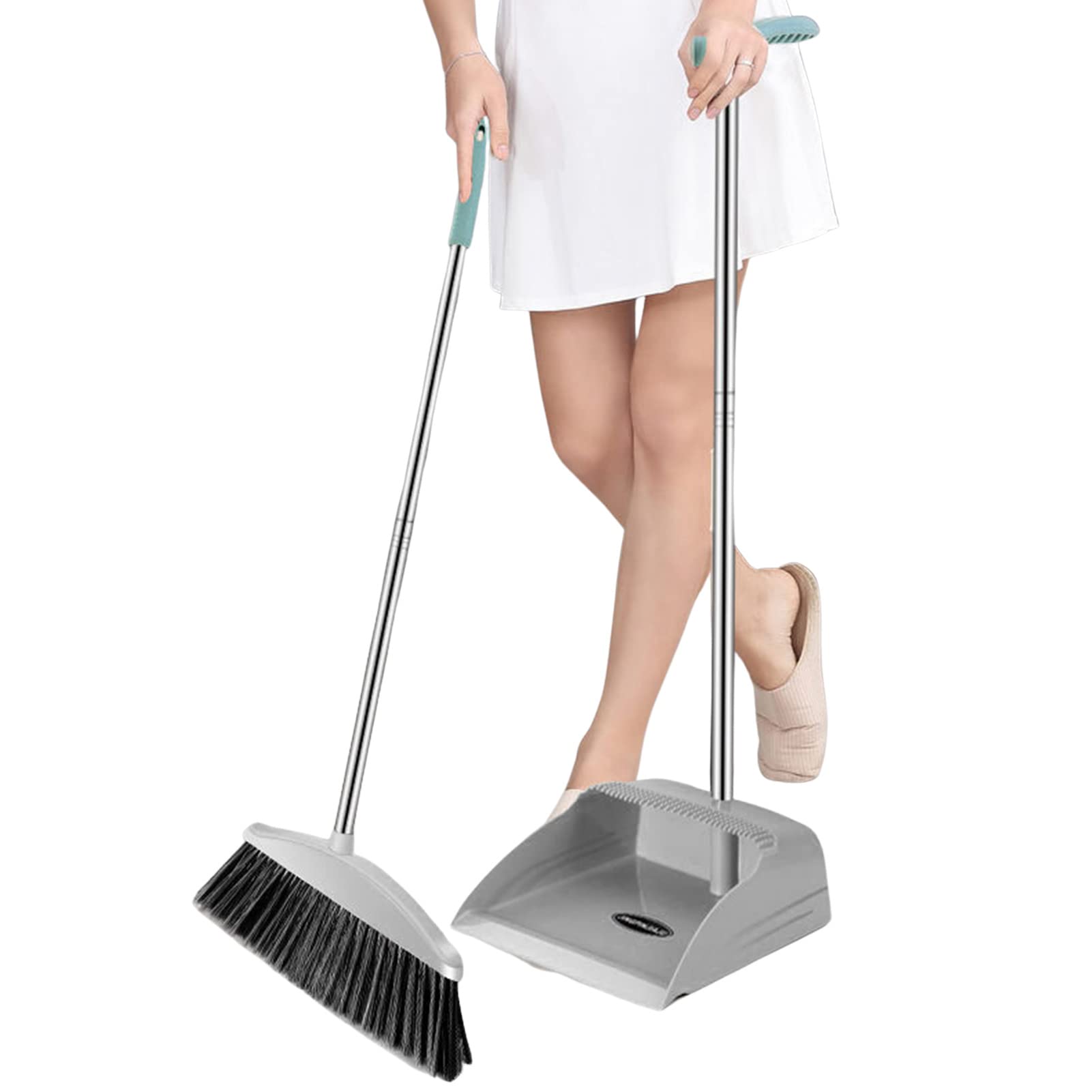 Broom Dustpan Comb Set, Broom and Dustpan Set, Long Handle Broom with Standing Dustpan Broom with Dustpan Upright Standing Dustpan Combo and broom set