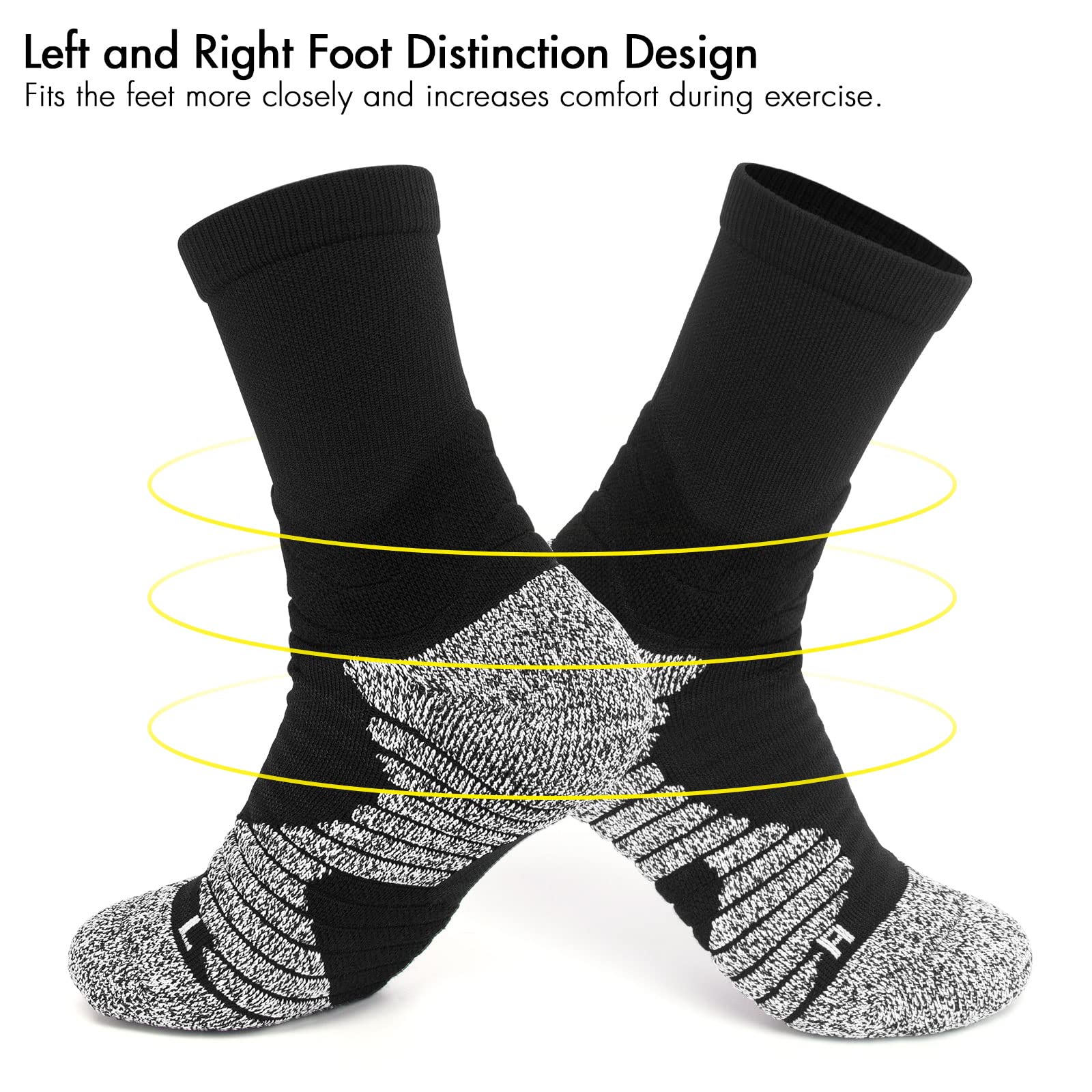 Compression Running Socks for Men Work Boots Compression Athletic Cushioned Crew Socks Moisture Wicking Socks for Basketball Hiking cycling Black-grey