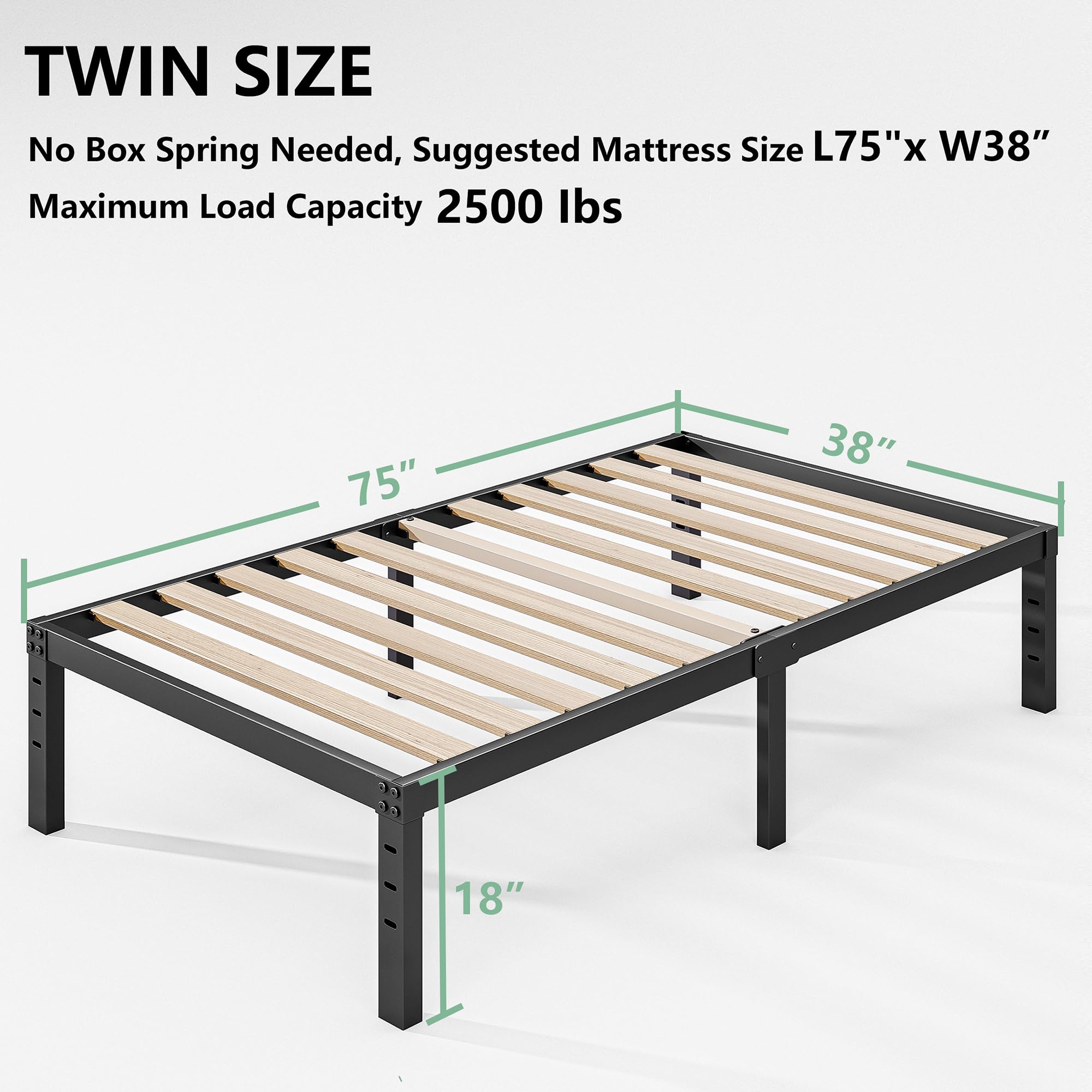 Breezehome Queen Size Metal Bed Frame with Sturdy Wood Slats No Box Spring Needed, Durable 18in High Heavy Duty Platform Bed Frame Queen, Underneath Storage, Easy Assembly, Noise Free, Black
