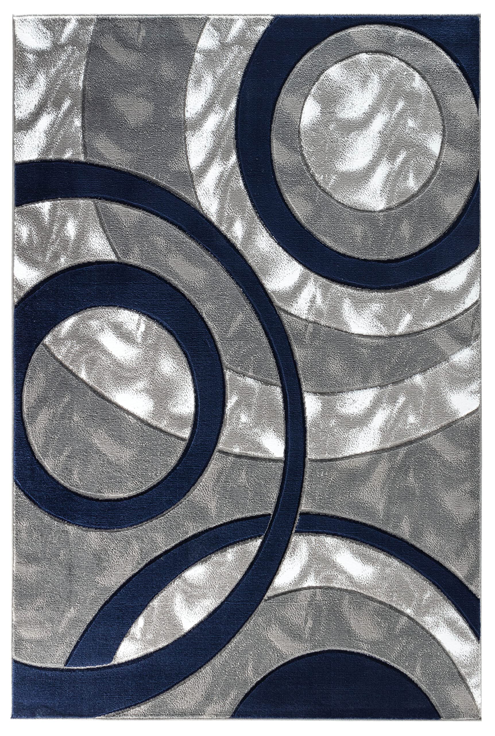 GLORY RUGS Area Rug Modern 8x10 Navy Circles Geometry Soft Hand Carved Contemporary Floor Carpet Fluffy Texture for Indoor Living Dining Room and Bedroom Area