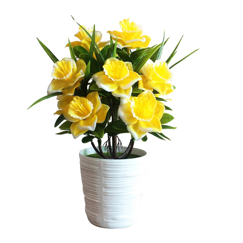 BLagenertJ 1Pc Fake Potted Plant Artificial Plastic Daffodil Flower Stage Garden Wedding Home Party Decoration Props - Yellow