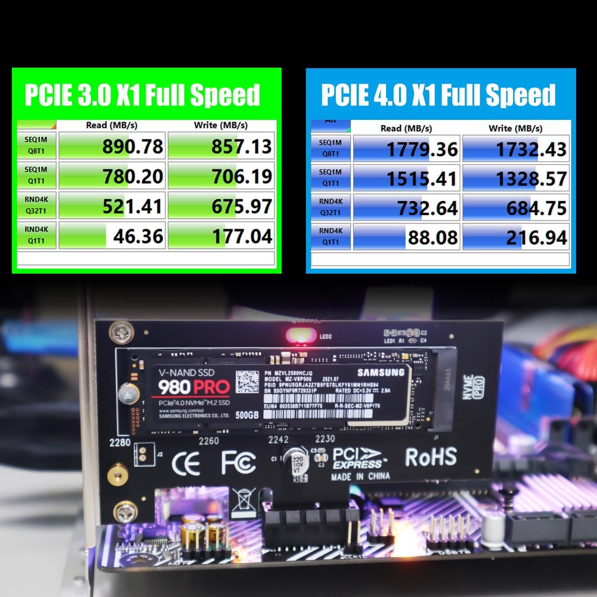 GLOTRENDS PA09-X1 M.2 NVMe to PCIe X1 Adapter for 2230/2242/2260/2280 M.2 NVMe SSD, PCIe X1 Installation
