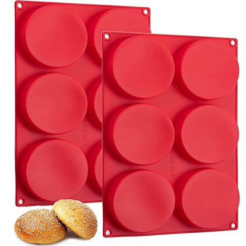 Hamburger Bun Molds 2 Pack Silicone Baking Pans, 4 Inch Muffin Top Pan Egg Sandwish Mold Small Layer Cake Molds Round Disc Pan for Mini Cake, Jumbo Muffin Top, Bun, Custard, Tart, Resin Coaster