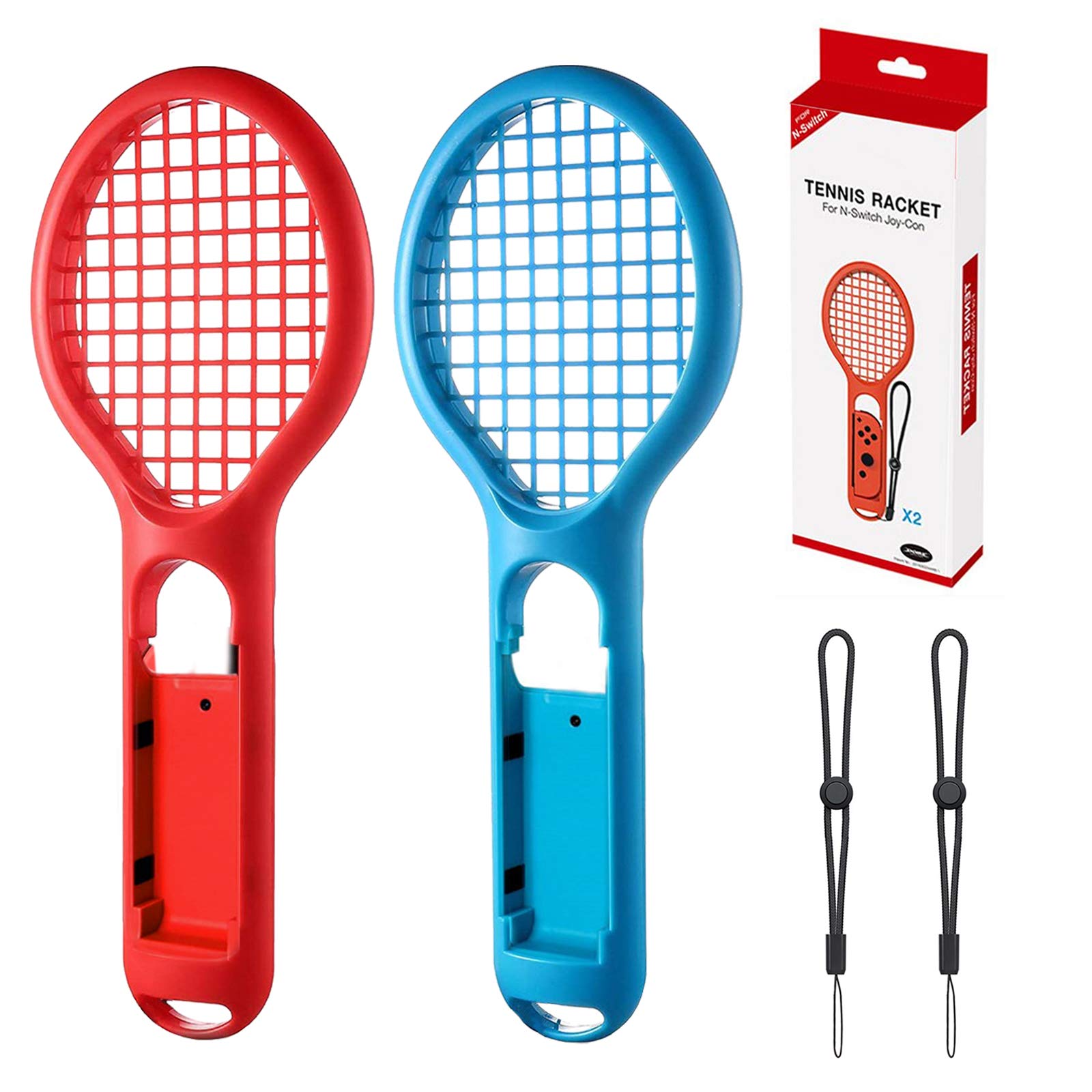 INFURIDER Tennis Racket Controller Holder for Nintendo Switch Game (2 pack,Red & Blue),Hand Grip Compatible for Sport Game, Game Controller Joy-Con Accessories for Nintendo Switch Mario Tennis Ace