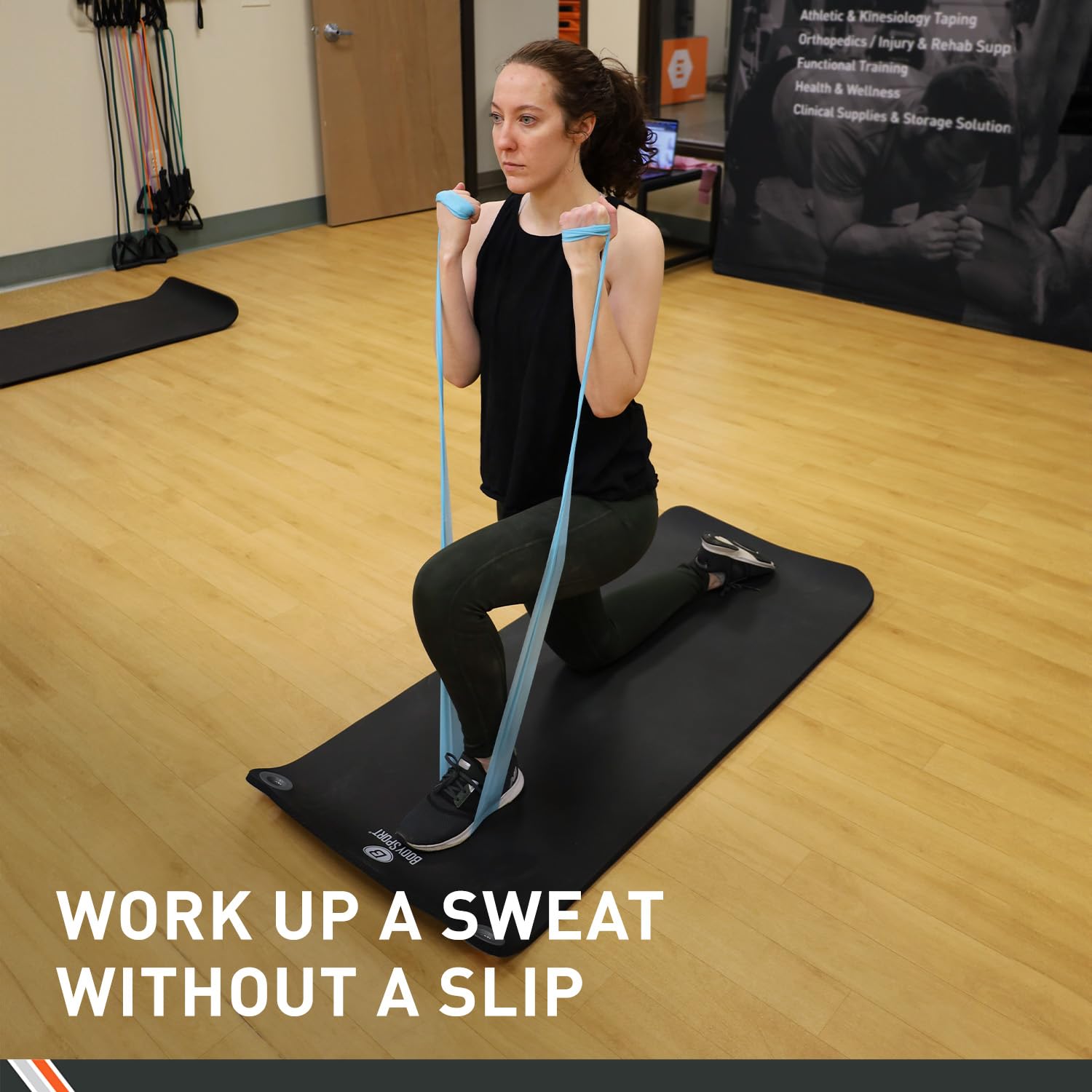 BodySport TPE Exercise Mat for Men and Women – Workout Mat – Perfect for Gyms and Fitness Training – ½ in. Thick, 72 in. Long, Black