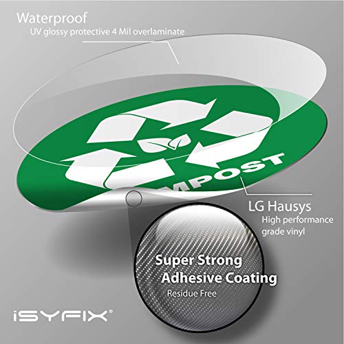iSYFIX Compost Sticker for Trash Can Bins - 6 pack 5 inch β Premium Self-Adhesive Vinyl, Laminated for Weatherproof, UV Resistant, Perfect label stickers for containers, Ideal Sign for Kitchen, Office