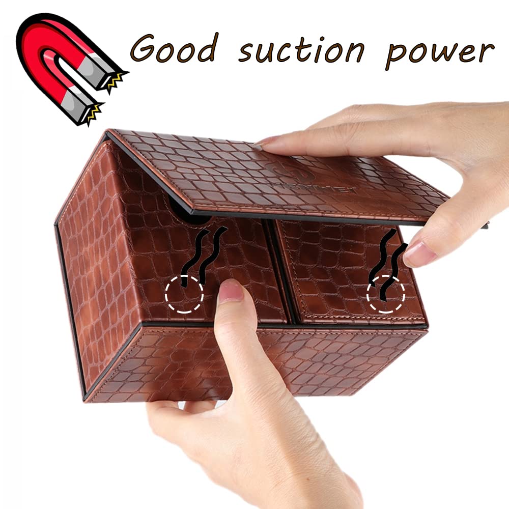 Card Game Deck Storage Box with two Compartment for cards and one for dice-Holds up to 192+ Cards and 15 Dice-PU leather with a comfortable touch-MTG/TCG/CCG/YugiOh/ultimate guard/commander(Black)