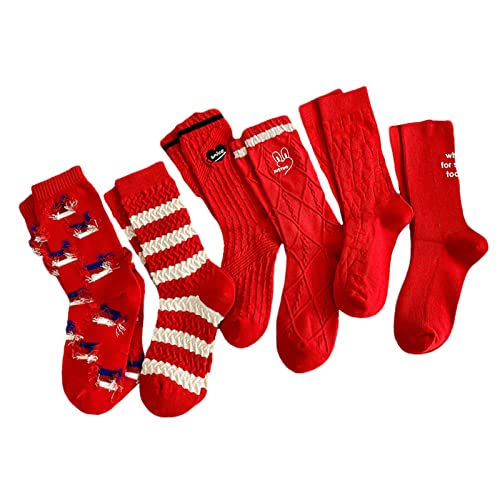 Compression Socks Men Women Autumn And Winter Red Color Matching Thickened Warm Mid Tube Socks Womens Cushion Socks