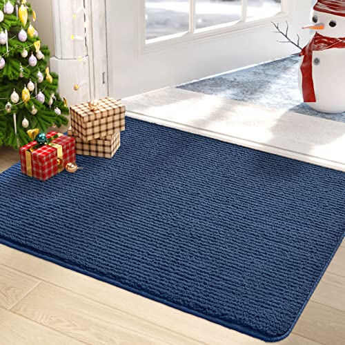 DEXI Front Door Mat Entry Doormat Non Slip Thin Washable Inside Entryway Mats for Home Entrance 19.5"x31.5",Blue