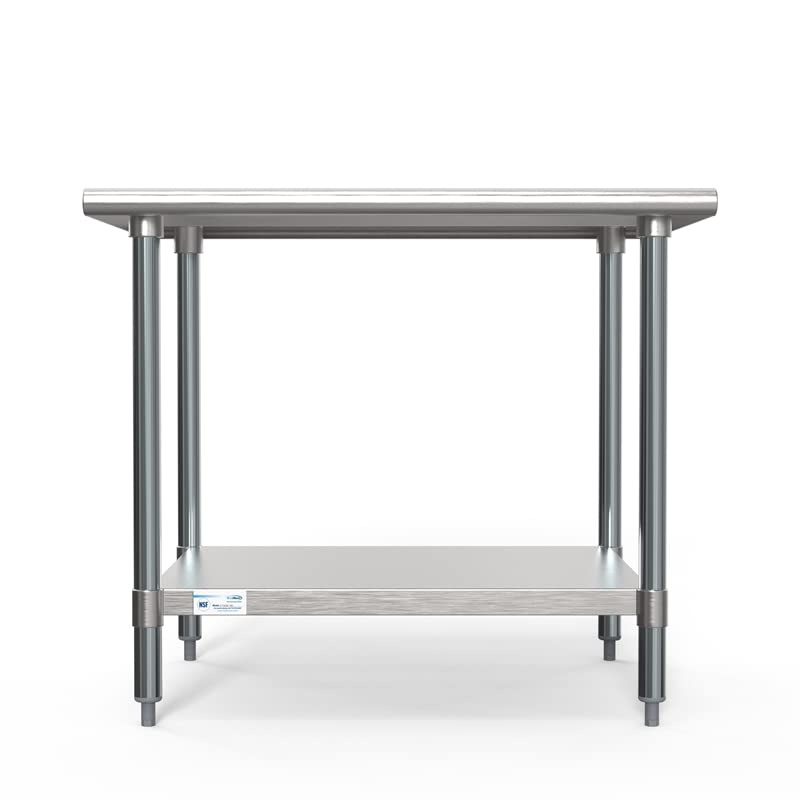 KoolMore Commercial 30β x 36β Stainless Steel Work Table with Wheels for Restaurant or Home Use, Under Storage Shelf for Food, Tools, and Hardware, Heavy Duty Metal Workspace (CT3036-18C), Silver