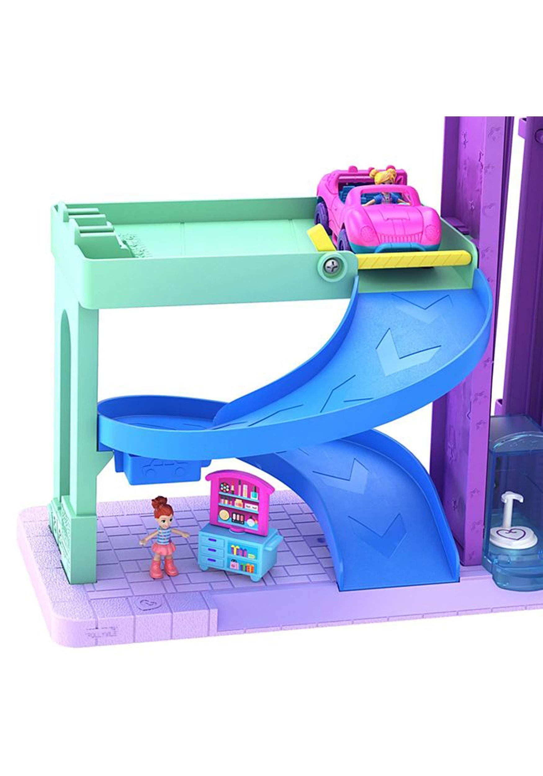 Polly Pocket Mega Mall with 6 Floors, Elevator, Vehicle, Parking Garage, Micro Polly & Lila Dolls, Dog & Storytelling Play Pieces; for Ages 4 and Up