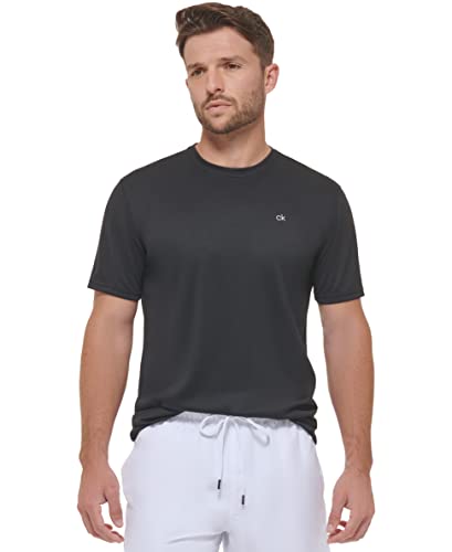 Calvin Klein Men's Standard Light Weight Quick Dry Short Sleeve 40+ UPF Protection, Black, Medium