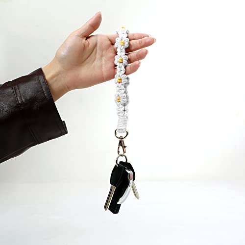 Poagoep Macrame Keychain Handmade Wristlet Keychain Wrist Lanyard for Keys Cute flower keychain Key Chain for Women(1)