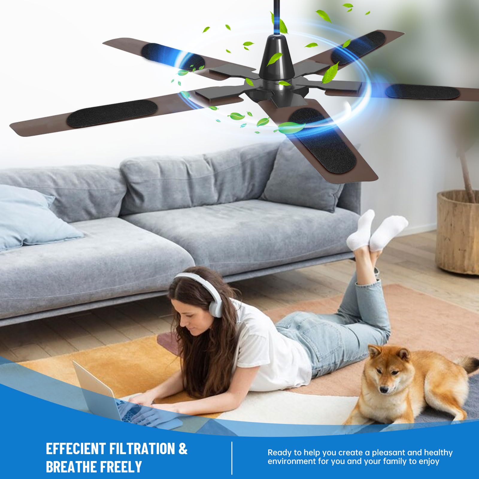 Ceiling Fan Filters for Blades,Ztaussi 5pcs Activated Coconut Shell Carbon Air Filters, Charcoal Vent Filter for Home, Cleaner Air, Dust Control