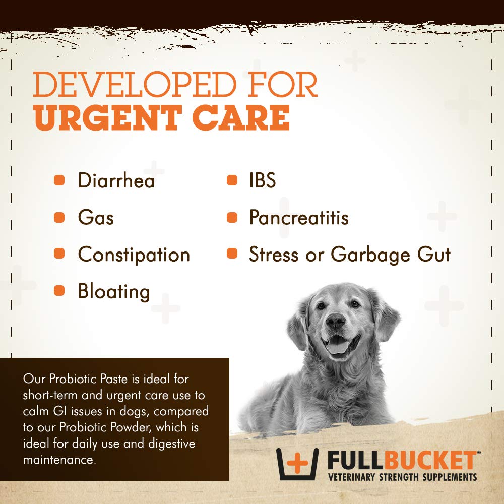 FullBucket Puppy Probiotic Paste with 60 Billion Probiotic CFUs, Enzymes, Prebiotics and Egg Immunoglobulins for Urgent Care, 32.5 mL Tube