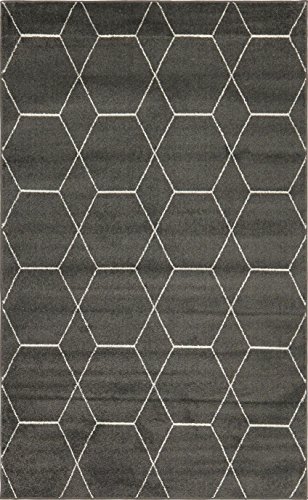 Unique Loom Trellis Frieze Collection Area Rug - Geometric (5' 1" x 8', Dark Gray/ Ivory)