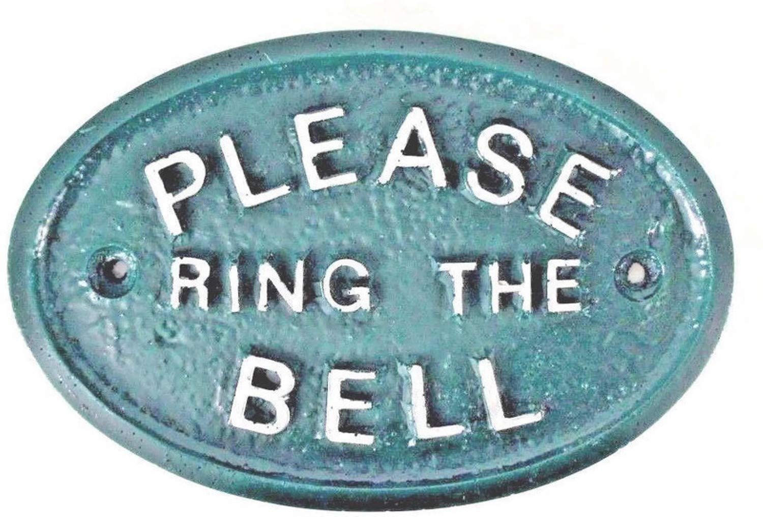 Silver on Green "Please Ring The Bell" House/Garden Wall Plaque