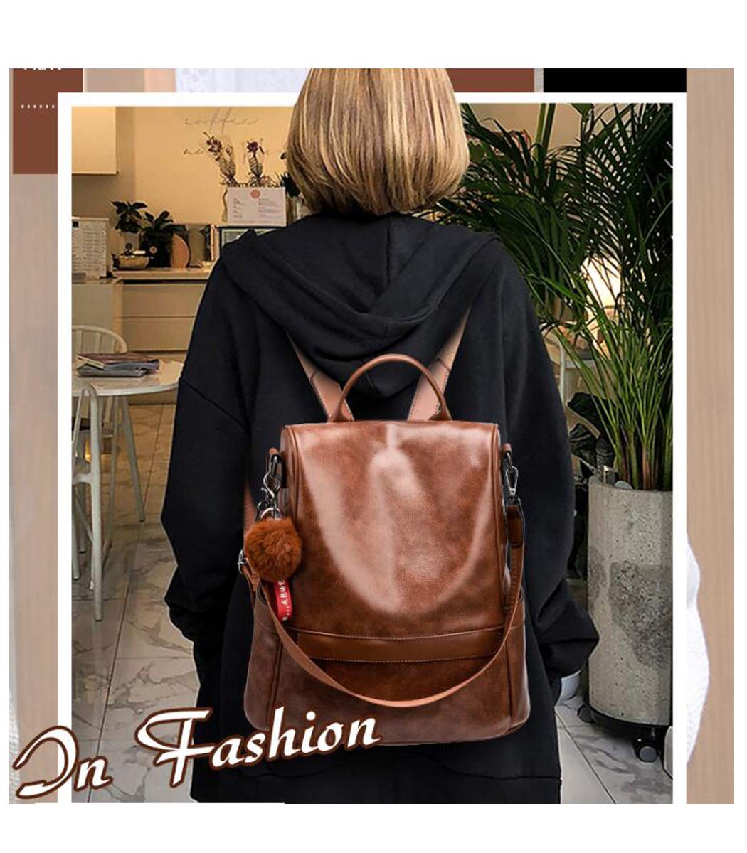 NAITOKE Women Backpack Purse PU Leather Anti-theft Lightweight Ladies Travel Backpack,6766-Brown