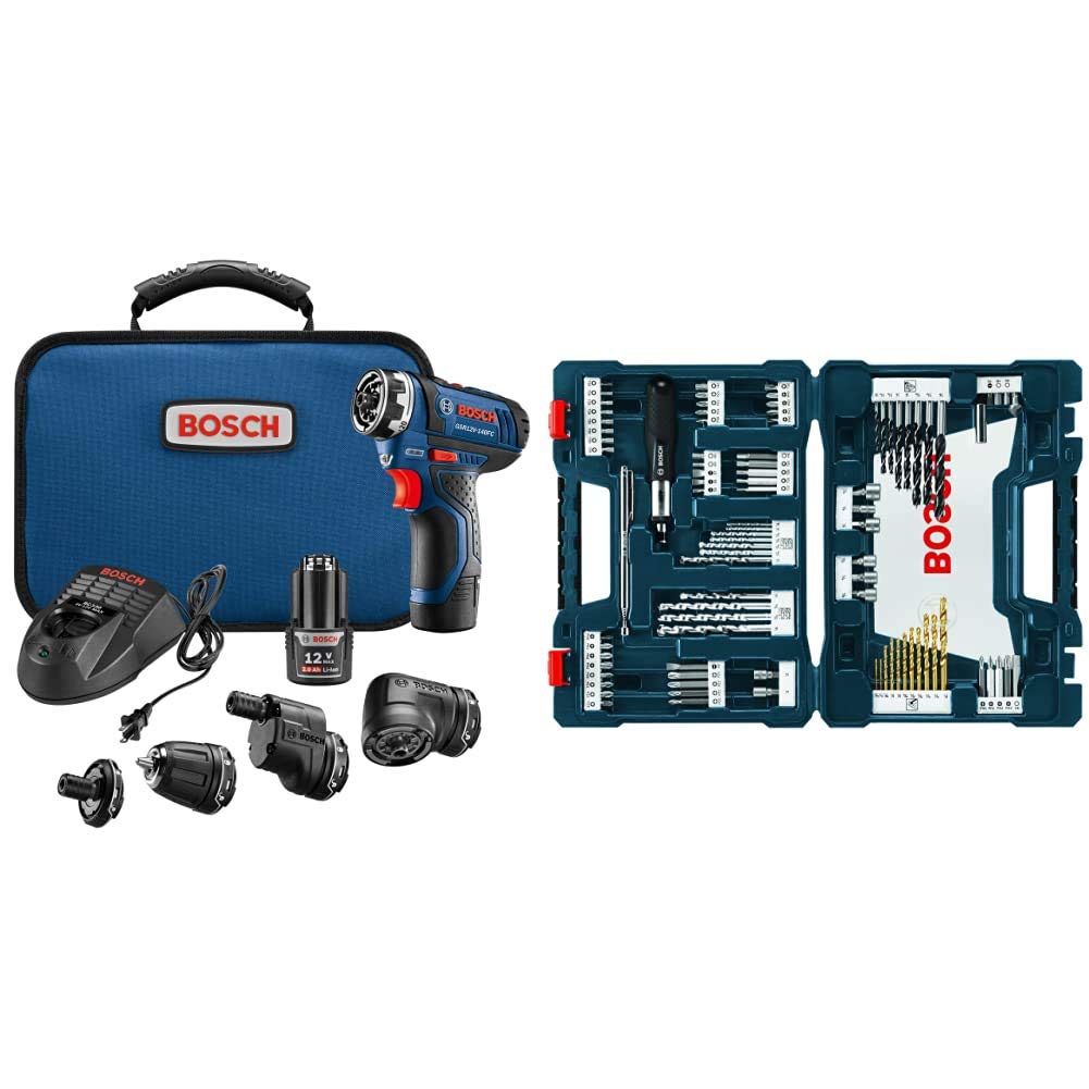 Bosch GSR12V-140FCB22 Cordless Electric Screwdriver 12V Kit - 5-In-1 Multi-Head Power Drill Set and 91-Piece Drilling and Driving Mixed Set MS4091