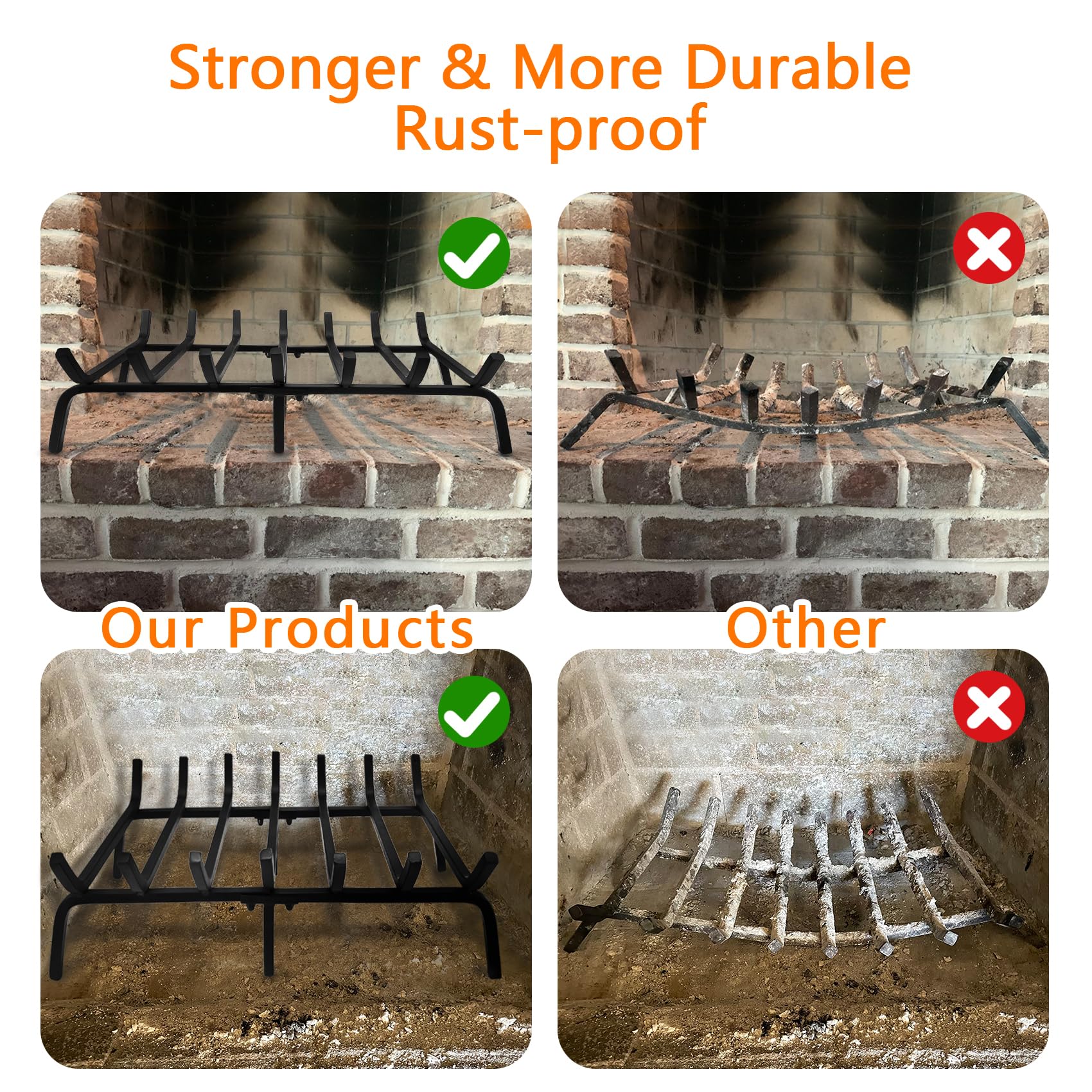 CADANI Fireplace Grate 24" Fire Grate - Cast Iron Fireplace Log Grate with 7 Solid Steel Bars - for Fireplace Fire Pit Wood Stove Both Indoor and Outdoor Use