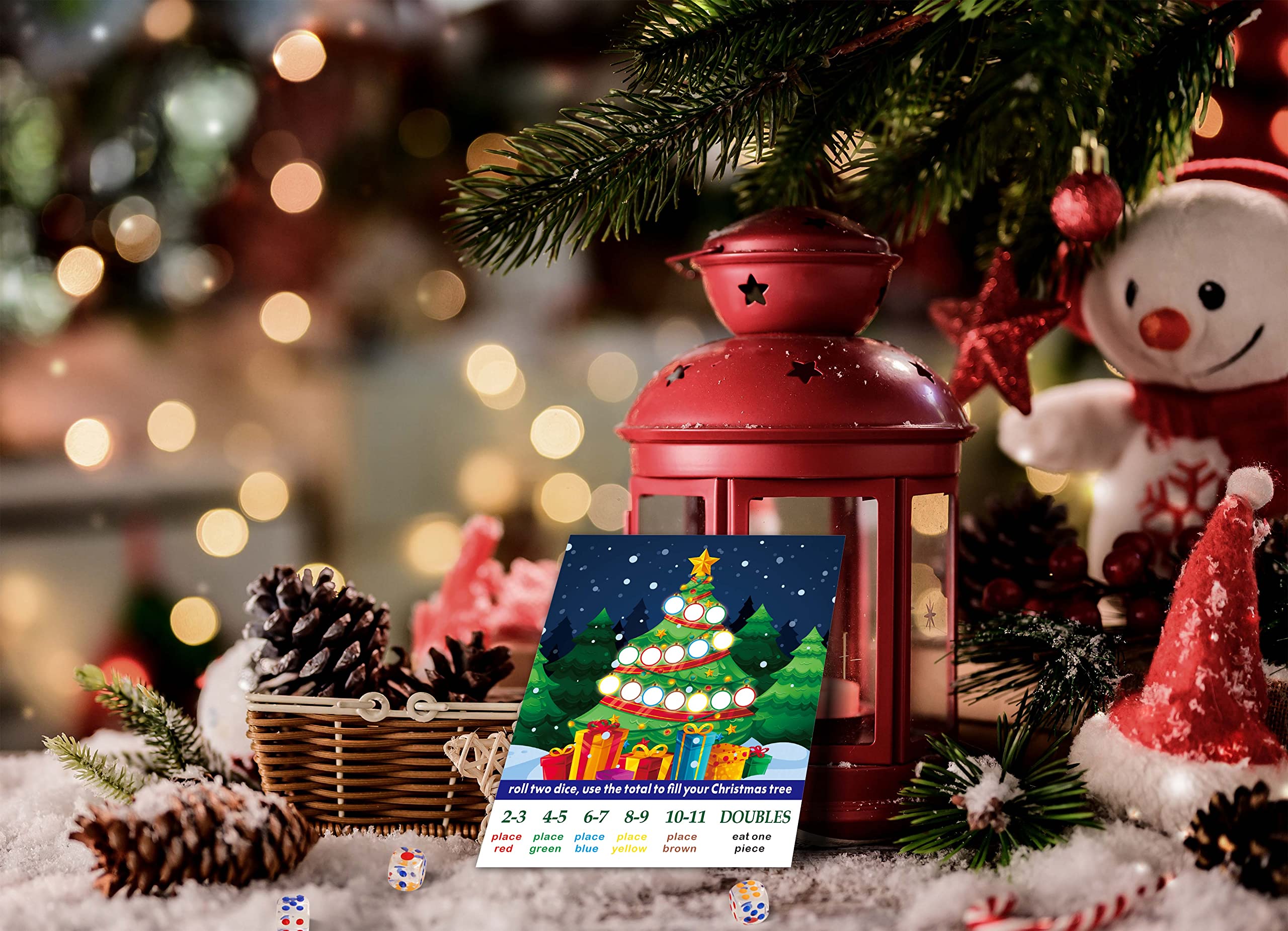 Christmas Party Roll The Dice Game, Kids Table Game, 10 Play Cards 20 Transparent Dices - 5 x 6 inches(MMgame-A005)