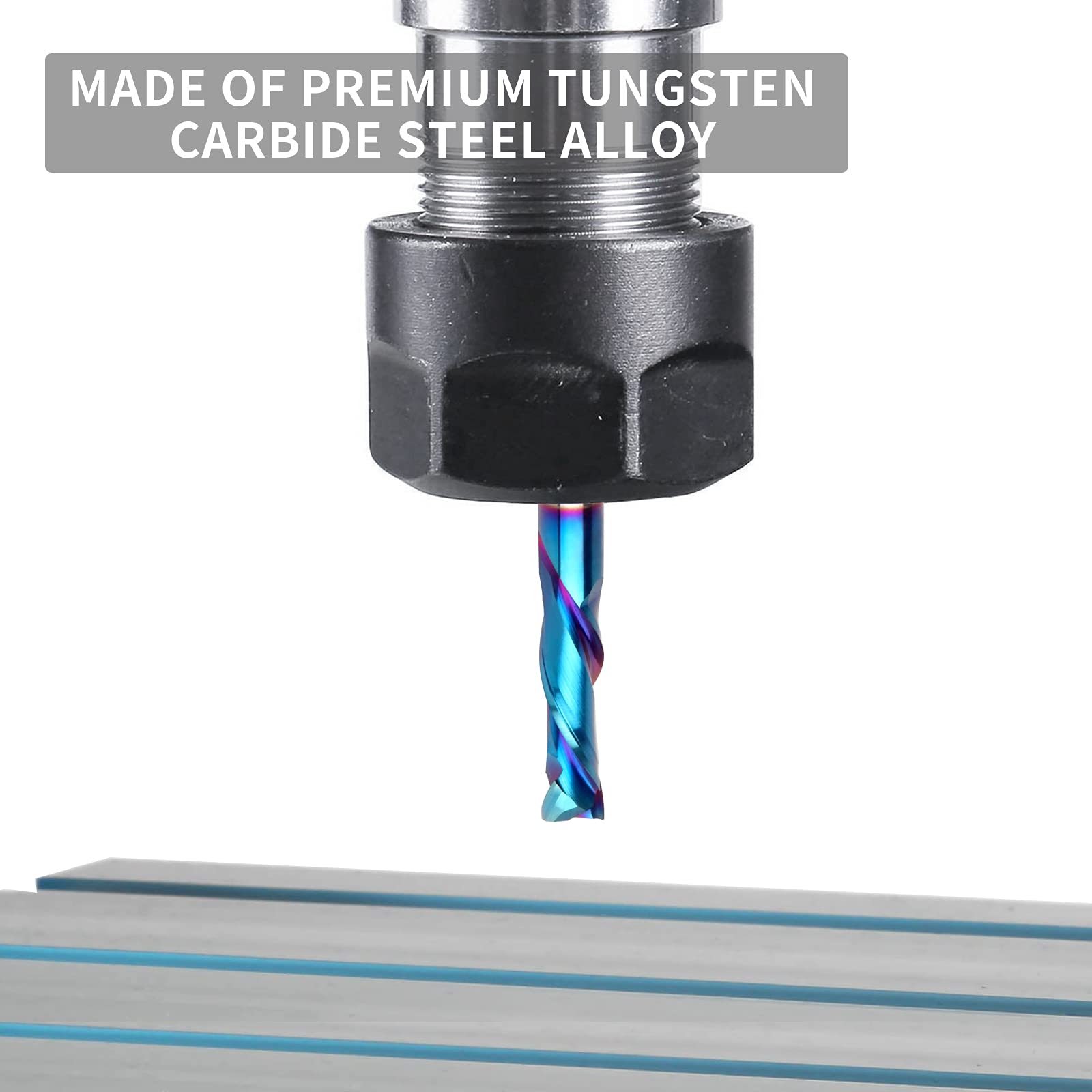 EANOSIC Spiral Router Bits Up Down Compression Bit 1/4 inch Cutting Diameter with Nano Blue Coated, 1/4 inch Shank Solid Carbide CNC End Mill for Wood Carving Engraver Milling Cutters