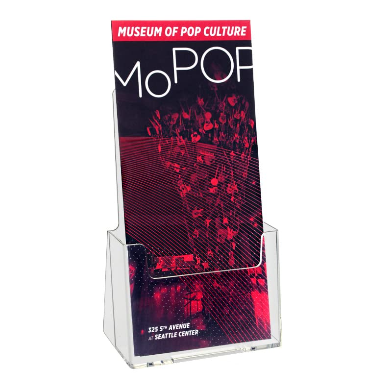 SourceOne Brochure Holder for 4” x 9” Trifold Booklets – Clear Acrylic Countertop Organizer