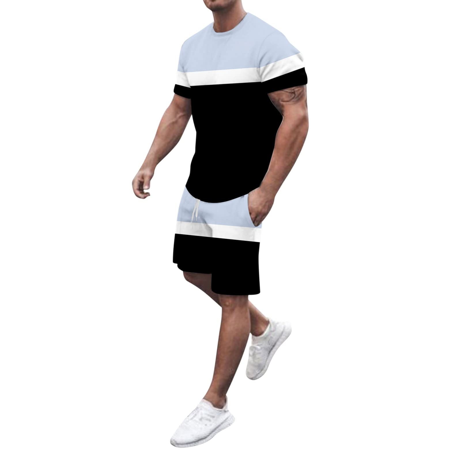 DAZLOR Mens Two Piece Summer Outfits Fashion Casual Crew Neck Muscle Short Sleeve Tee Shirts and Sport Shorts Set Tracksuits