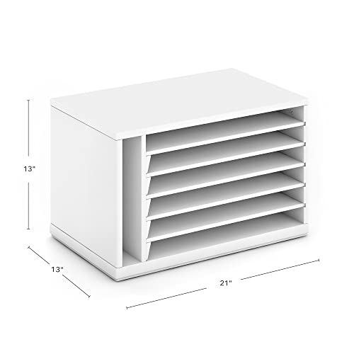 MARTHA STEWART Crafting Kids' Paper Organizer - Creamy White, Tabletop Construction Paper Storage with Compartments, Wooden 6 Tray Sorter