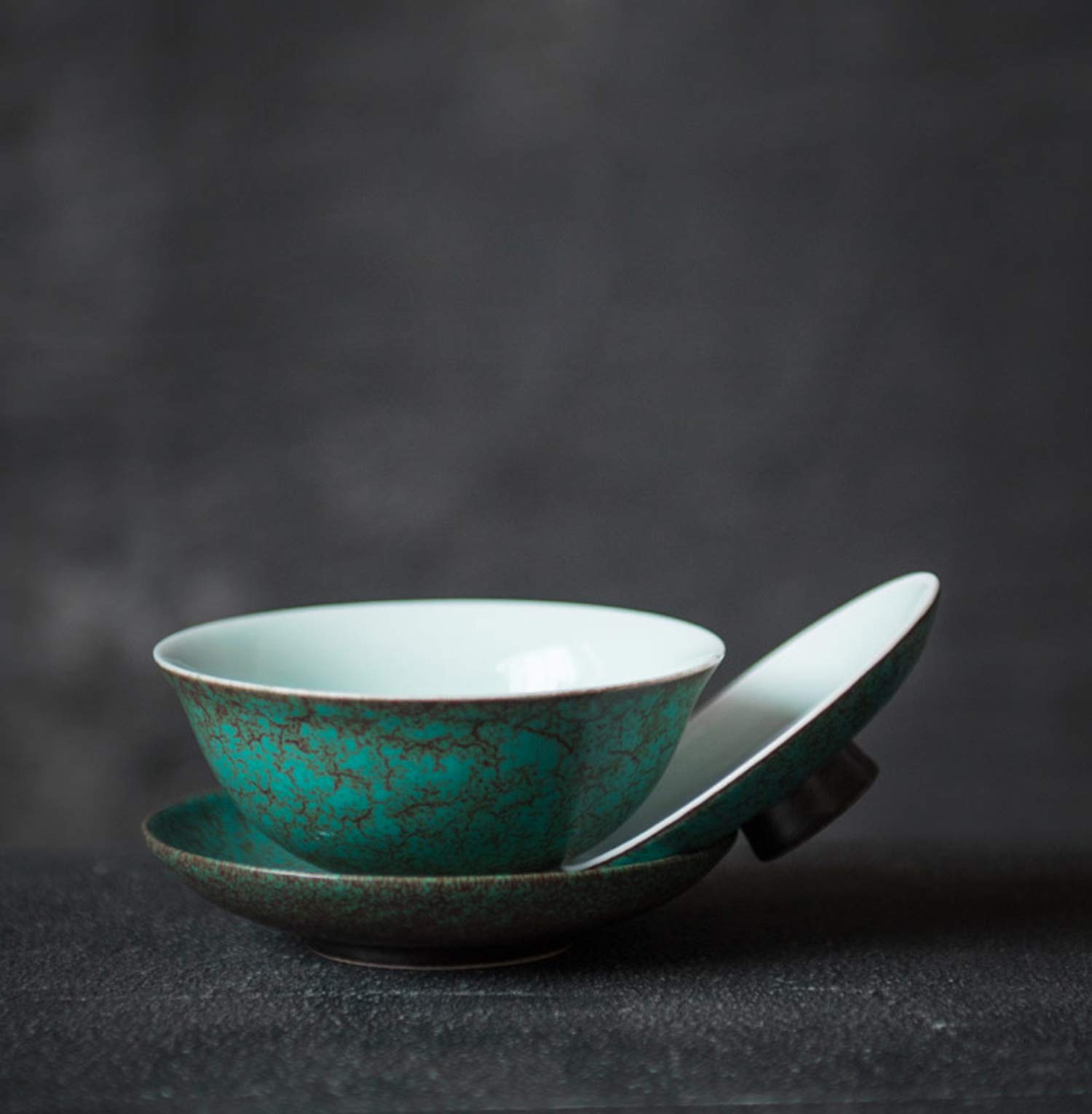 DehuaYao Chinese Traditional Green Porcelain Gaiwan ceramic Tea Cup(Tea Cup Comprised of Cup, Saucer and Lid )
