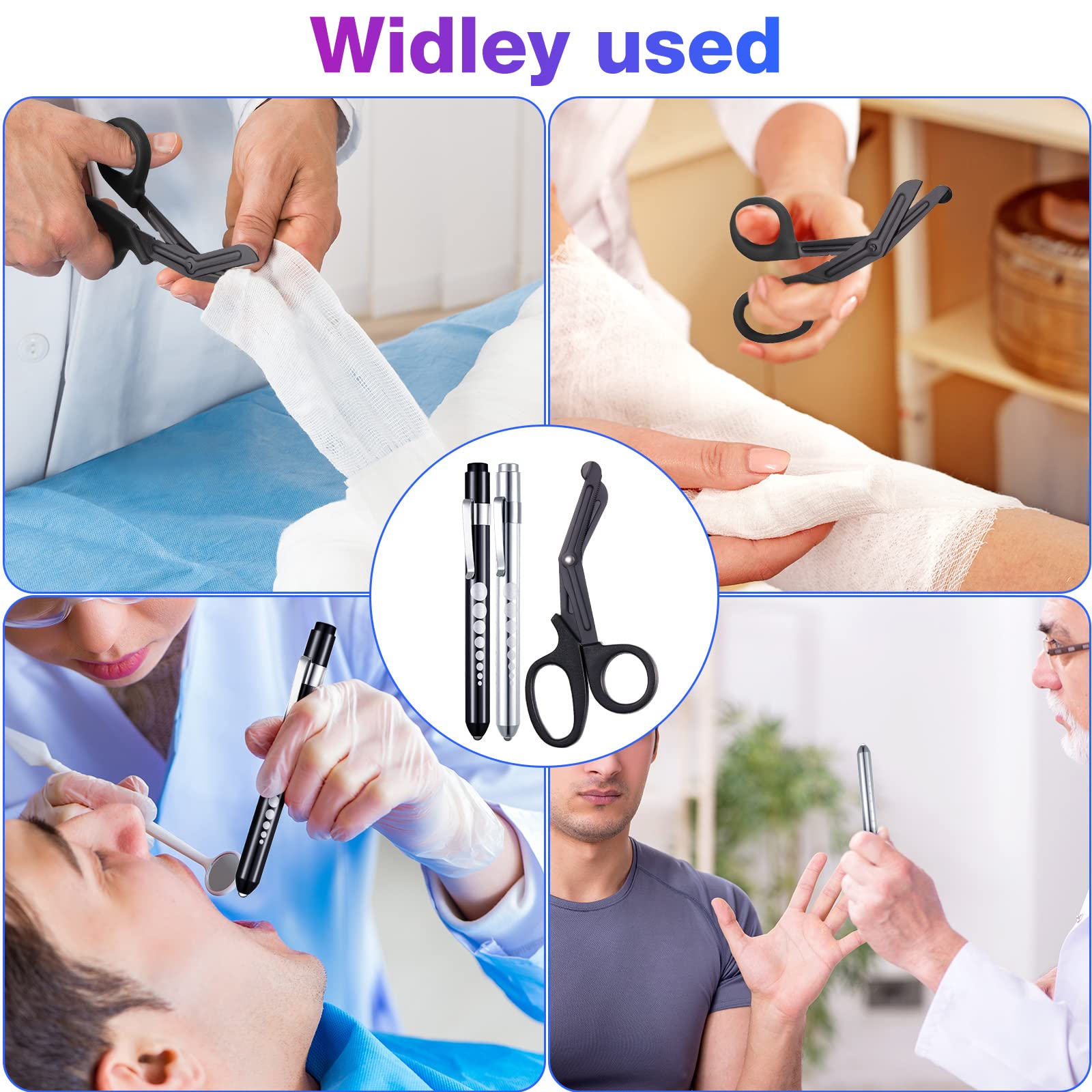 Chumia 24 Pack Trauma Shears and Pen Light with Pupil Gauge, Nurse Accessories for Work Bandage Scissors Nurse Scissors and LED Penlight Reusable for Nurse Doctor Nursing Students Supplies (Black)