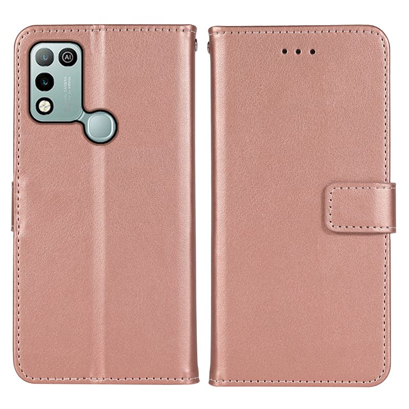 FDCWTSH Compatible with Infinix Smart 5 Wallet Case Wrist Strap Lanyard and Leather Flip Card Holder Stand Cell Accessories Mobile Folio Phone Cover for Infinix Smart 5 2020 Women Men Rose Gold